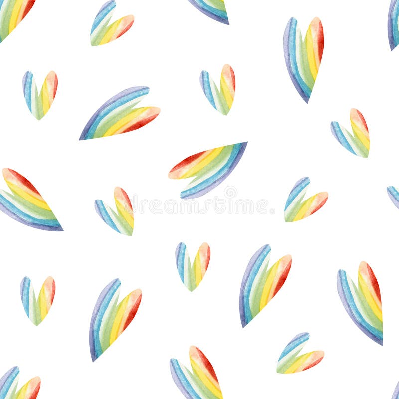 Rainbow Watercolor Seamless Pattern with Houses, Trees, Sun, Flowers ...