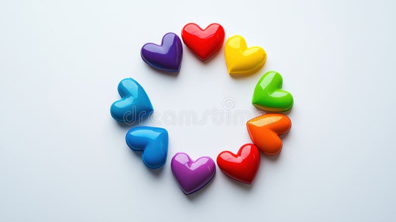Rainbow Hearts Forming Circle Symbolize Unity and Love, with Space ...
