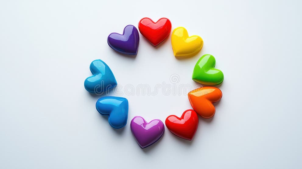 Rainbow Hearts Forming Circle Symbolize Unity and Love, with Space ...