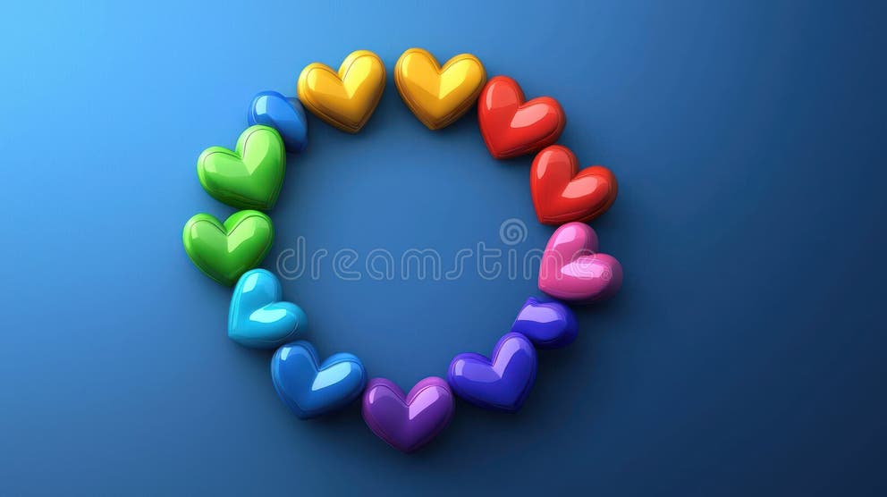 Rainbow Hearts Forming Circle Symbolize Unity and Love, with Space ...