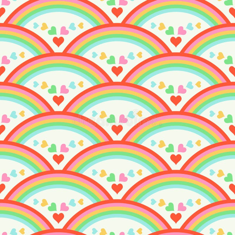 Rainbow and Hearts Seamless Vector Pattern Stock Vector - Illustration ...