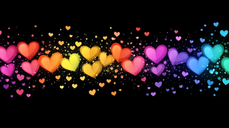 Rainbow Hearts with Sparkles on a Black Background Stock Illustration - Illustration of happy ...