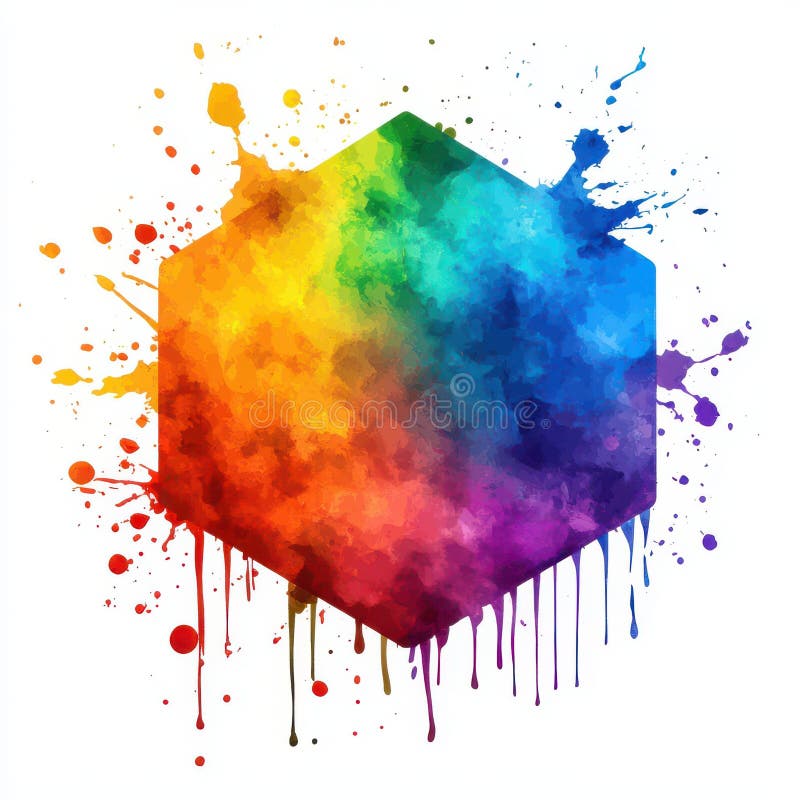 Rainbow Hexagon Watercolor Splashes Dripping Paint Art Stock ...
