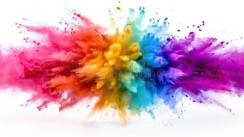 Rainbow Holi Powder Burst - Vivid Multicolored Explosion on White ...