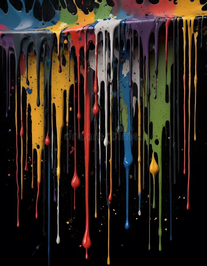 Rainbow Paint Drips on Dark Surface AI Generative Stock Image - Image ...