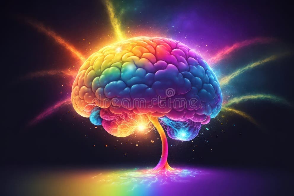 Rainbow Human Brain Explosion Cognitive Overload. Ai Generative Stock ...