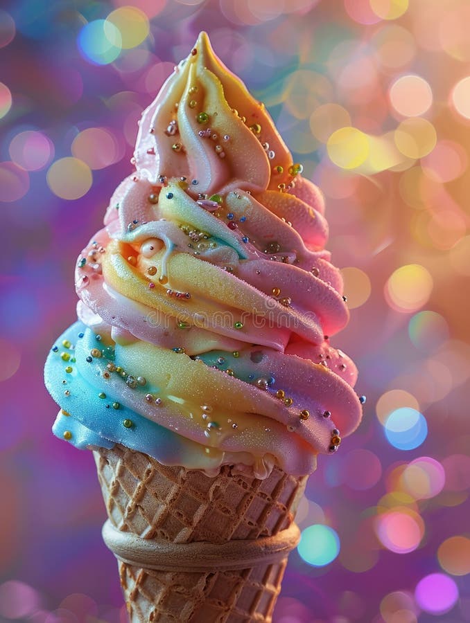 Rainbow Ice Cream Cone Sprinkles Against Bokeh Background Stock Photos ...