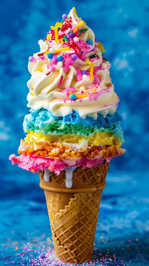 A Rainbow Ice Cream Cone with Sprinkles on Top Stock Photo - Image of ...