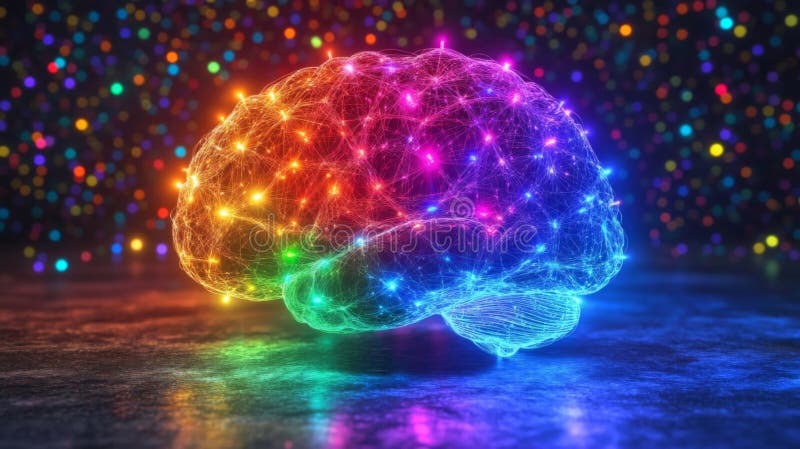 Rainbow Illuminated Brain Network Displaying Neural Connections Stock ...