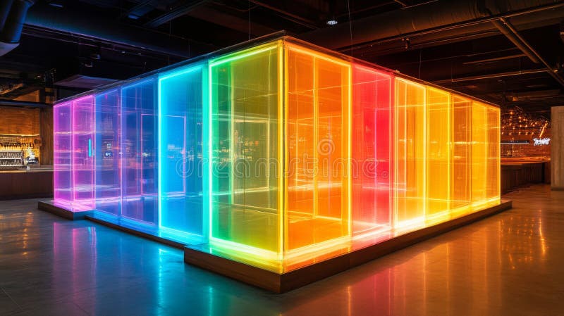 Rainbow Illuminated Glass Structure Interior Design Stock Illustration ...