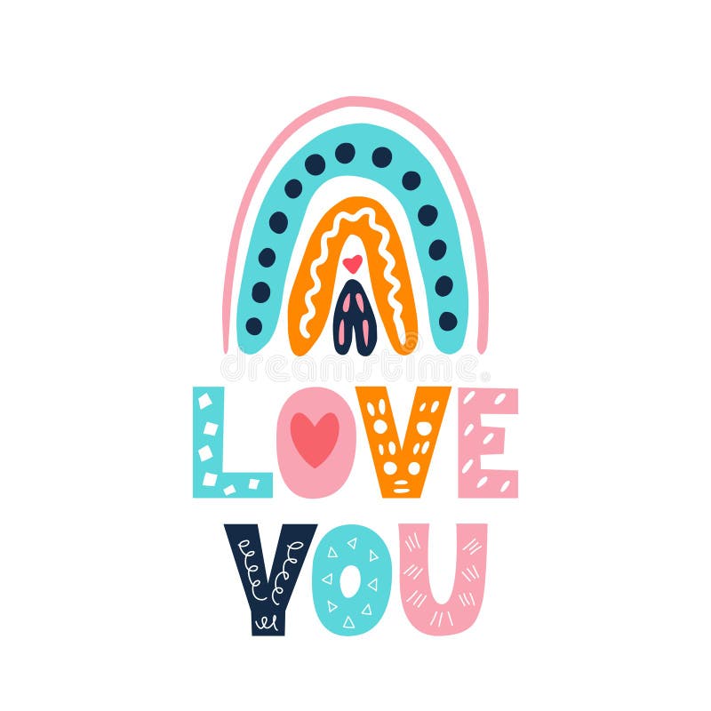 Rainbow with the Inscription I Love You, Vector Illustration in Doodle ...