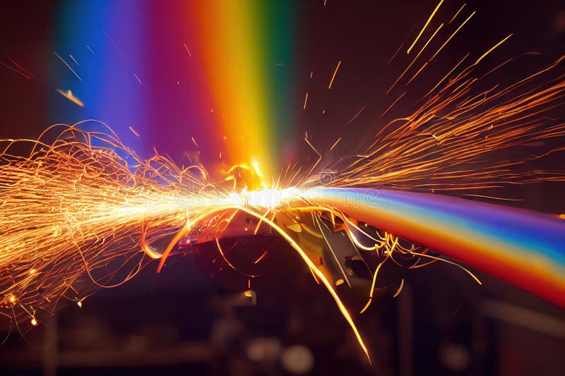 Rainbow Interference Welding Process with Sparks and Splashes of Fire ...