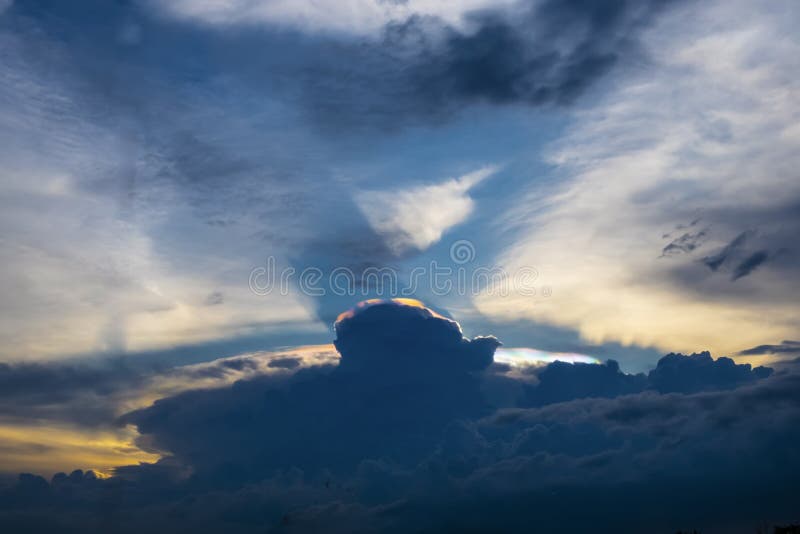 Rainbow! Iridescent Pileus Cloud Appears Over Sky Stock Photo - Image ...