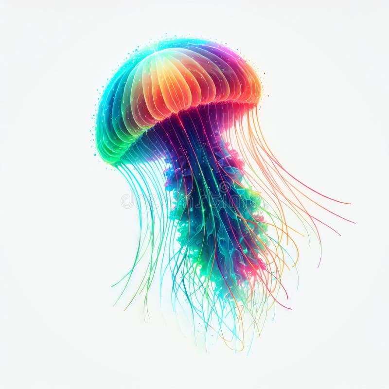Rainbow Jellyfish Digital Art Abstract Marine Life Stock Illustration ...