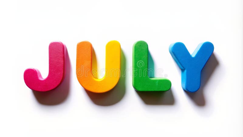 Rainbow July Colorful Letters on White Background Stock Illustration ...