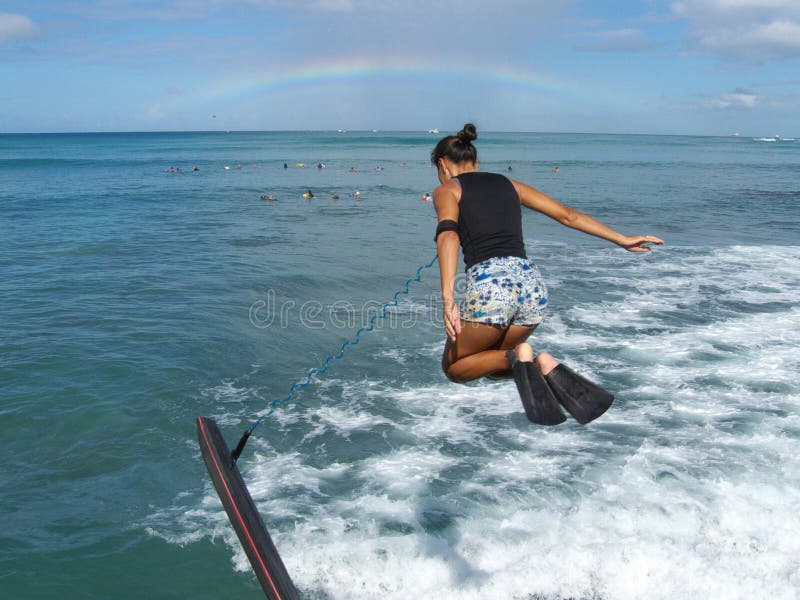 Rainbow jump stock image. Image of body, leash, ocean - 2582287