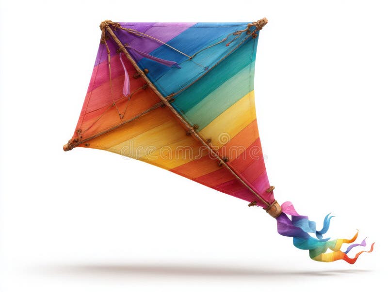 Rainbow Kite Flying Against White Background Stock Illustration - Illustration of summer ...