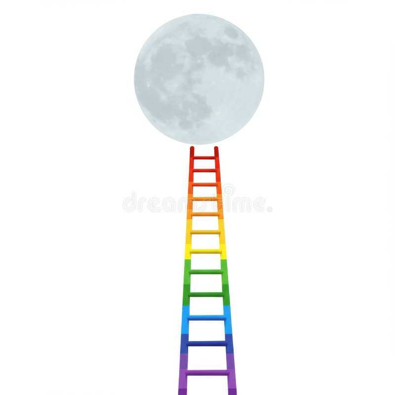 Rainbow Ladder Reaching a Grey Moon Stock Illustration - Illustration ...