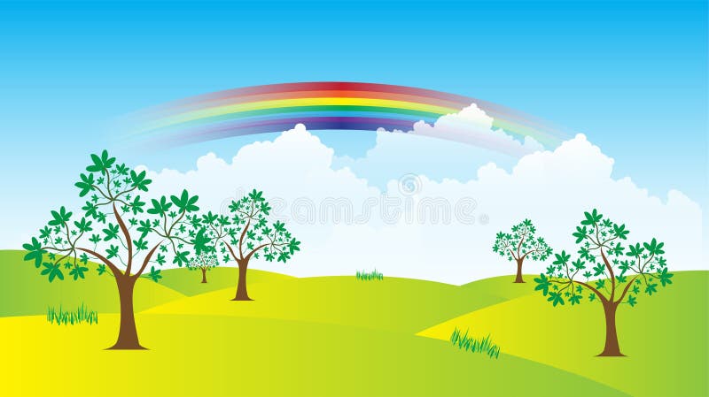 Mountain Landscape with Rainbow Stock Vector - Illustration of cartoon ...