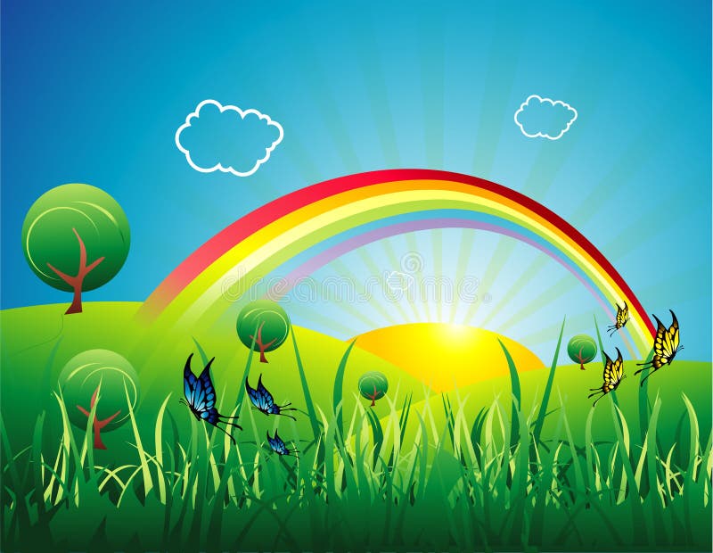 Rainbow in a Landscape Vector Stock Vector - Illustration of rainbow ...