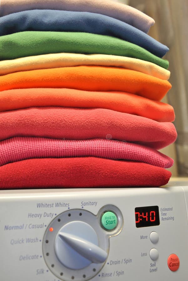Rainbow Laundry on Washing Machine Stock Image - Image of housework ...
