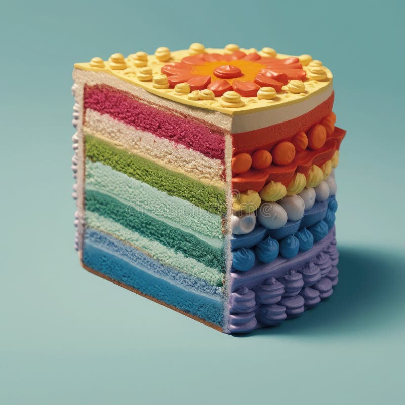 Rainbow Layer Cake, Biscuit Layers Anointed with Multi-colored Cream ...
