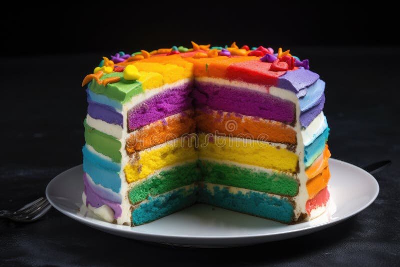 Rainbow Layer Cake, with Each Layer Differing in Color and Flavor Stock ...