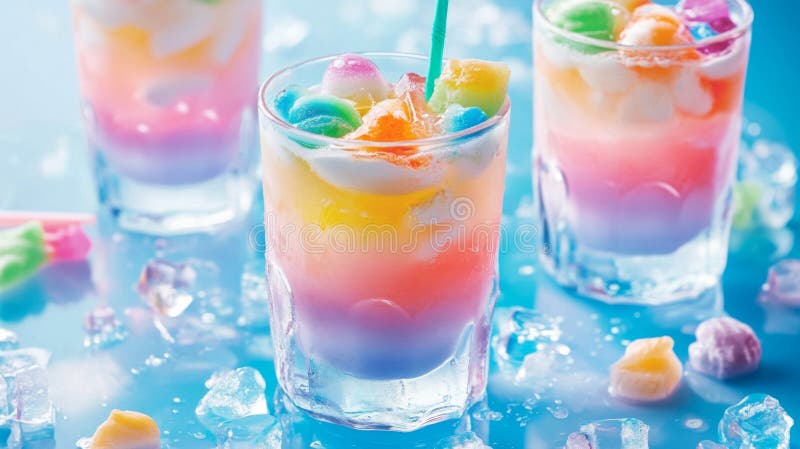 Rainbow Layered Cocktail with Candy and Ice Stock Illustration ...