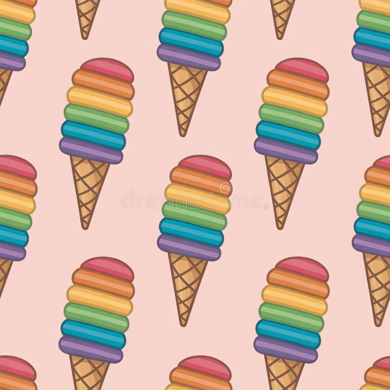Rainbow Layered Ice Cream Cones Repeating Pattern on Pastel Background ...