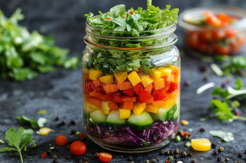 A Rainbow Layered Salad in a Glass Jar Stock Illustration ...