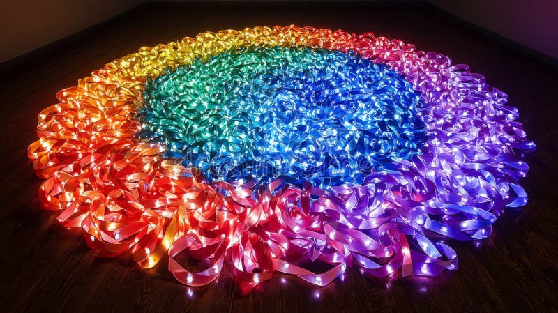 Rainbow LED Ribbon Lights Arranged in a Circular Pattern Stock ...