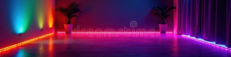 Rainbow LED Strip Lights Decorate a Dark Room , Illuminated, Rainbow ...