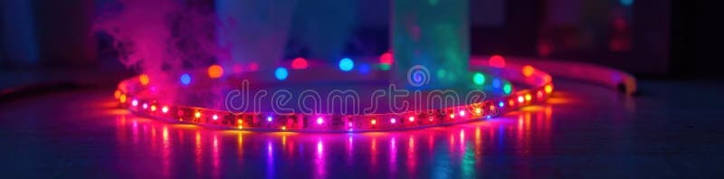 Rainbow LED Strip Lights Decorate a Dark Room , Texture, Lighting Stock ...