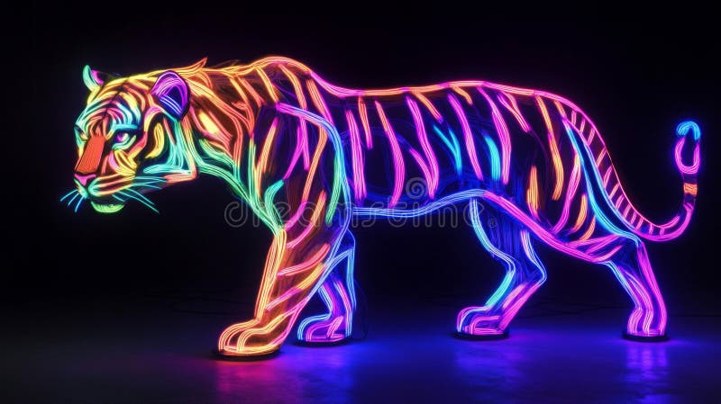 Rainbow LED Tiger in Dark Background Stock Illustration - Illustration ...