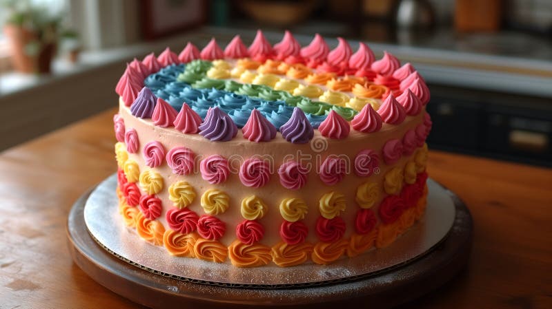 Rainbow LGBT Flag Colored Cake on Kitchen Table Stock Image - Image of ...