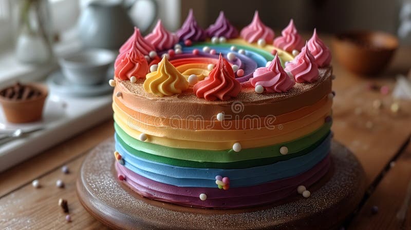 Rainbow LGBT Flag Colored Cake on Kitchen Table Stock Image - Image of ...