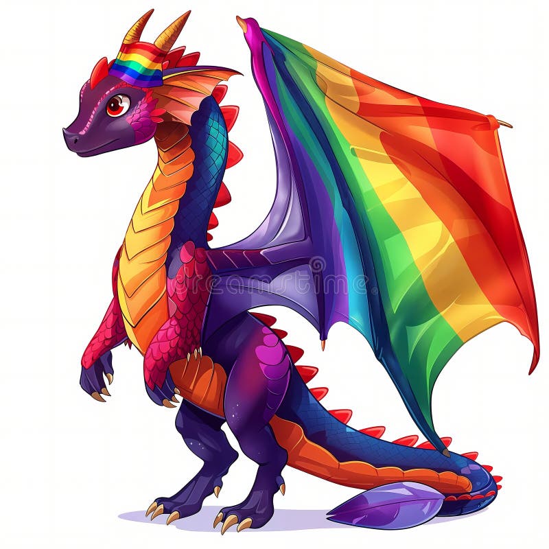 Rainbow Lgbt Flag . Pride. Dragon Holding Rainbow Flag. Generative AI Stock Illustration ...