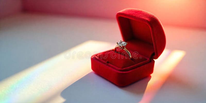 Rainbow Light Flows through a Red Velvet Engagement Ring Box with a ...