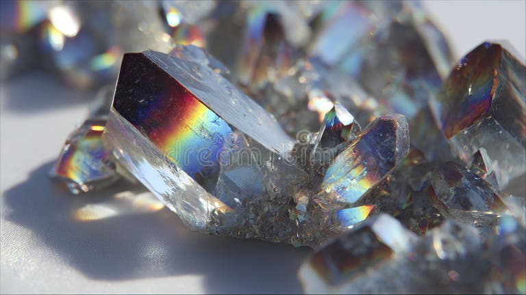 Rainbow Light on Quartz Crystal Cluster, Iridescent Crystals with Prism ...