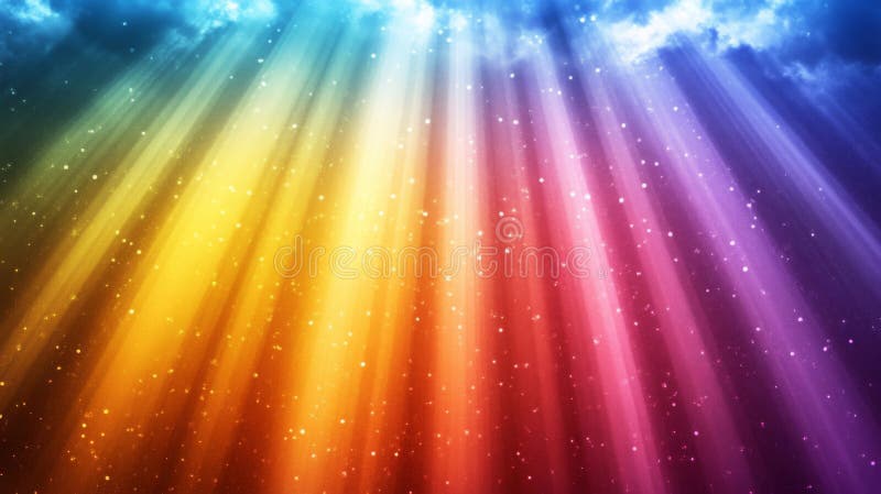 Rainbow Light Rays Sparkle in Heavenly Clouds Stock Illustration ...