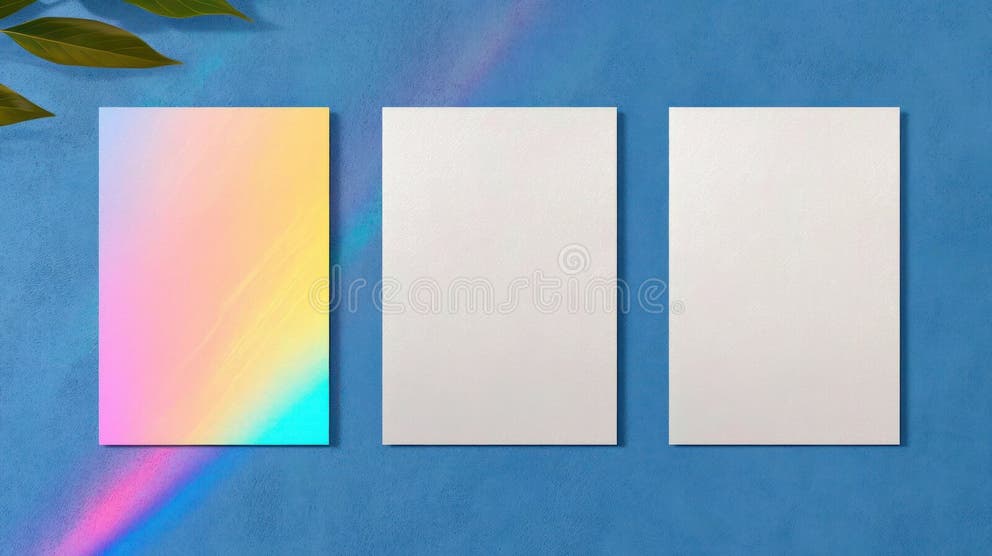 Rainbow Light Refraction Caustic Effect on Three Empty Vertical ...