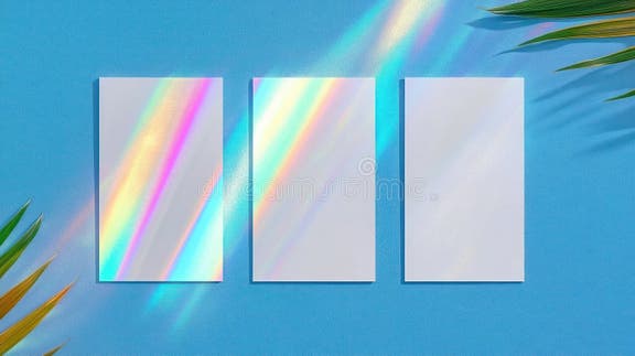 Rainbow Light Refraction Caustic Effect on Three Empty Vertical ...