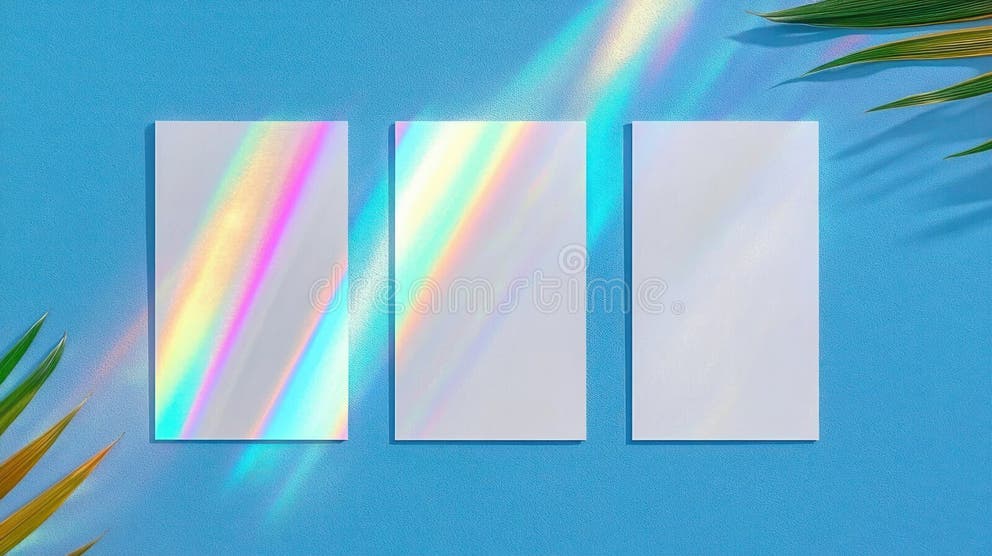 Rainbow Light Refraction Caustic Effect on Three Empty Vertical ...