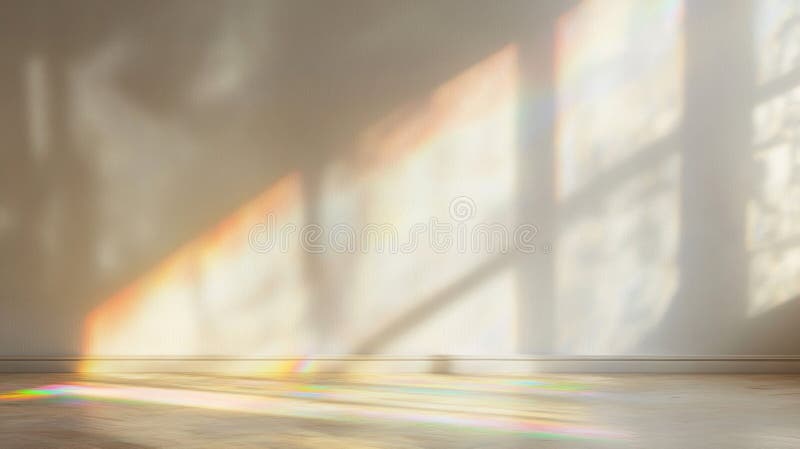 Rainbow Light Streaks Cast by Window on White Wall and Wooden Floor ...