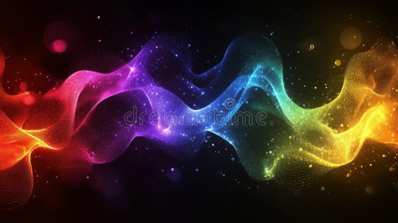 Rainbow Light Waves Flowing through Dark Space Stock Illustration ...