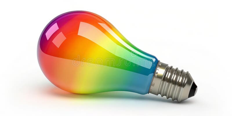 Rainbow Lightbulb, 3D Render, Creative Idea, Isolated on White ...