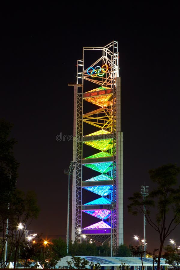 Rainbow Lighting of the Olympic Tower Editorial Photo - Image of dark ...