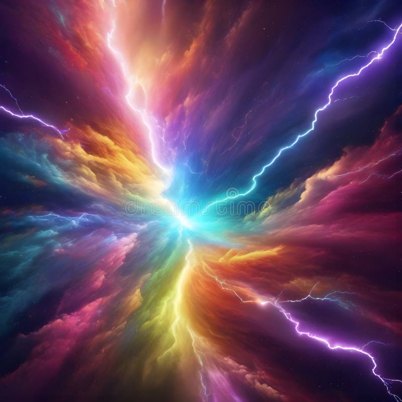 Rainbow Lightning Storm with a Black Background. AI-Generated. Stock ...