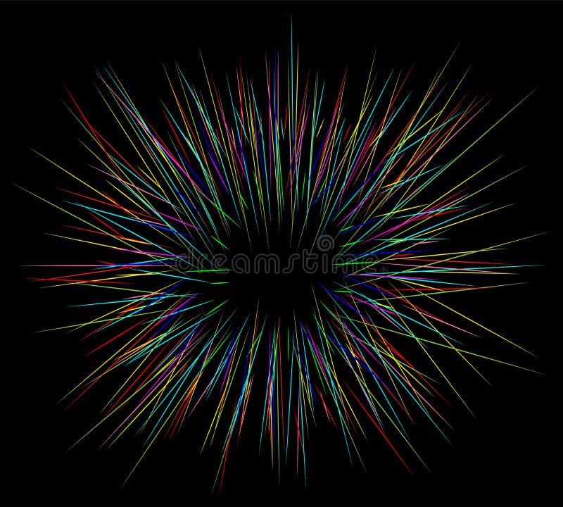 Rainbow Line Explosion on Black Background. Stock Vector - Illustration ...