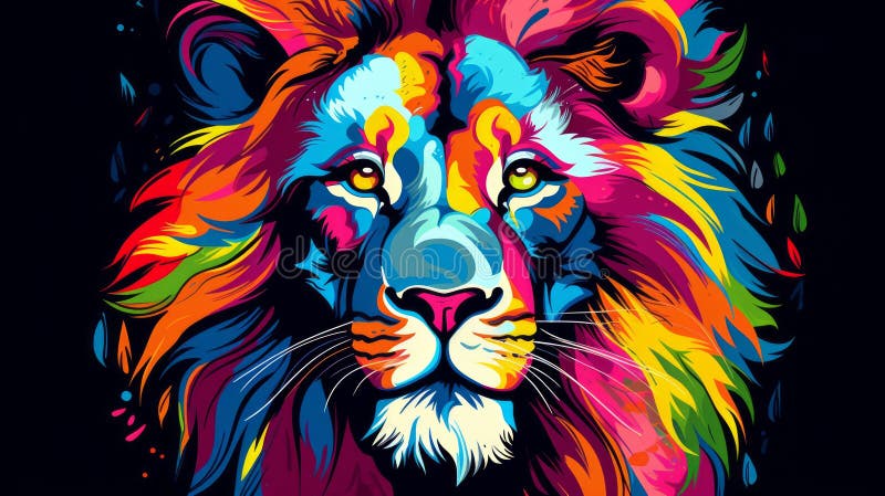 Rainbow Lion Head Abstract Art. Neural Network AI Generated Stock Image ...